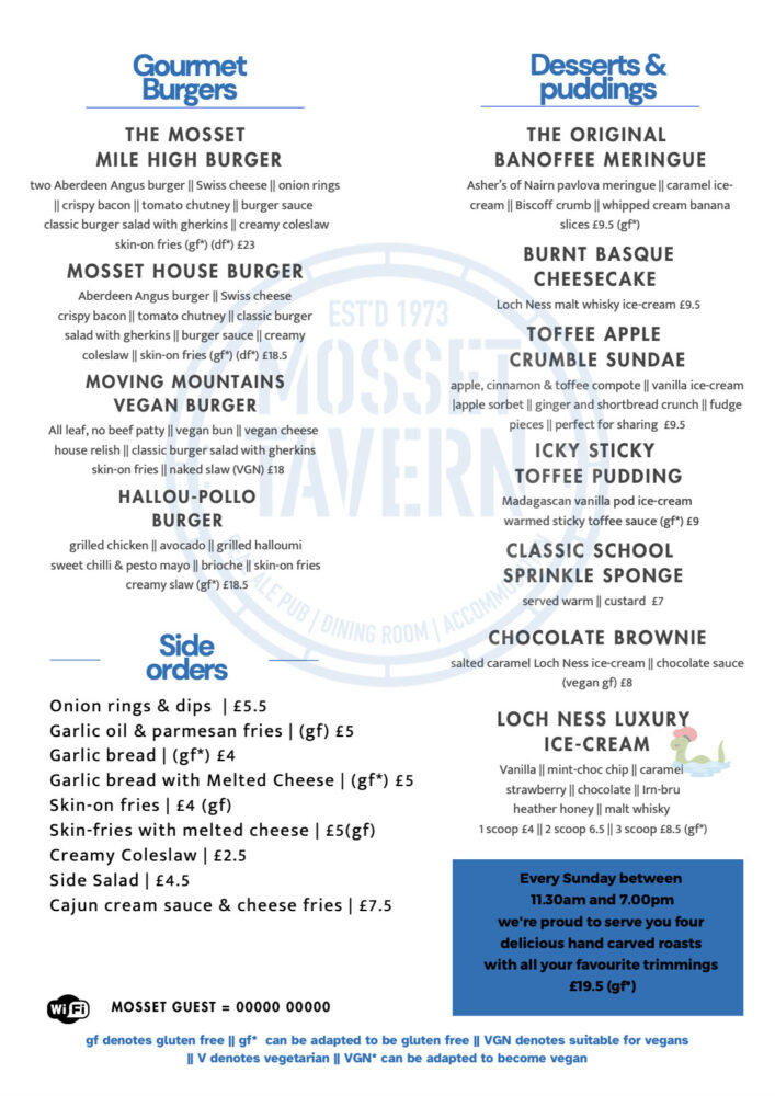 Menus – Mosset Tavern